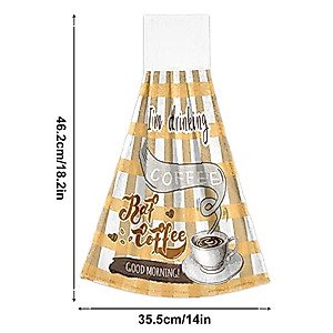 Coffee Hand Towels Set 2 Pcs Fashion Absorbent Dish Cloth Tie Towel Soft Dry Towel for Bathroom Kitchen Home Decor 18.2 L x 14 W