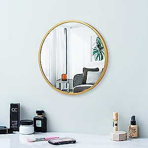 SCWF-GZ 2 Packs of 12" Round Mirror Circle Wall Mounted Hanging or Against Wall Metal Frame Dressing Make-up Mirrors for Entryway Bedroom Bathroom Living Room 12 inch Gold Small