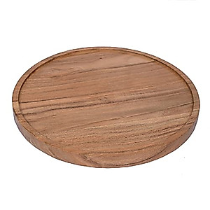 Samhita Acacia Wood Round Cheese Board, Charcuterie Board with Rimmed Edge for Serving Cheese Beverages & Food on Bar Living Room (13" x 13" x 1")