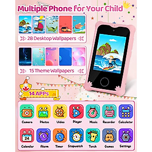 BESTOONE Kids Smart Phone Toys for 3 4 5 6 Year Old Girls, Toddler Touchscreen Phone with Dual Camera, Educational Games, MP3 Music Player, and 32GB SD Card, Christmas Birthday Gifts for Kids Ages 3-8