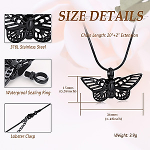 Minicremation Cremation Jewelry for Ashes Memorial Keepsake for Beloved's Ashes Urn Pendants Butterfly Cremation Necklace for Ashes (Black)