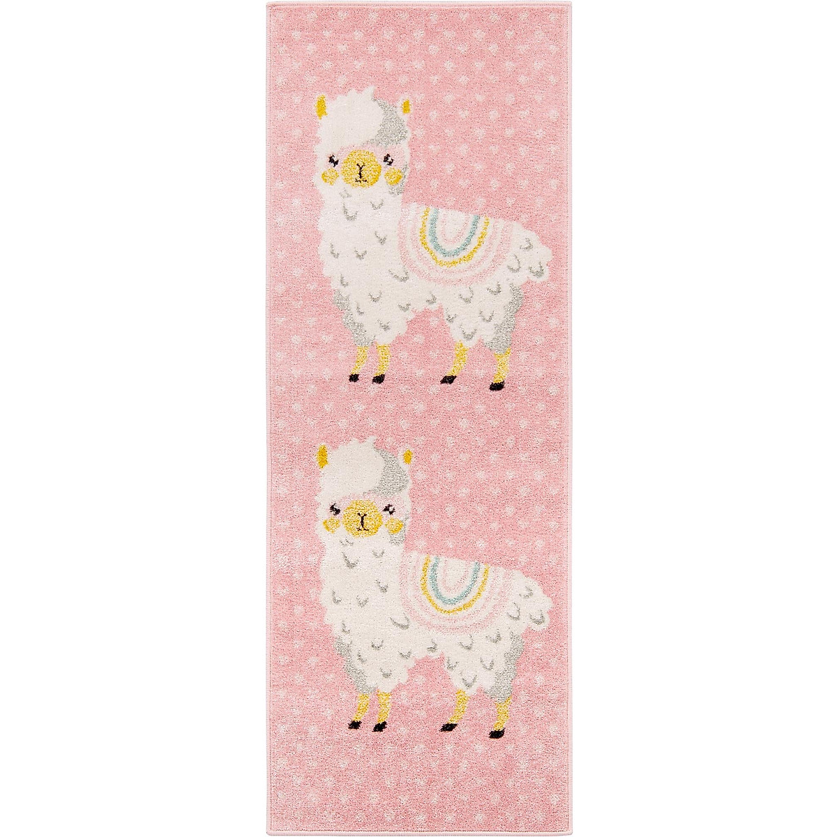 Unique Loom Whimsy Kids Collection Area Rug - Llama (Runner 2' 2" x 6' 0", Pink/ Light Blue)