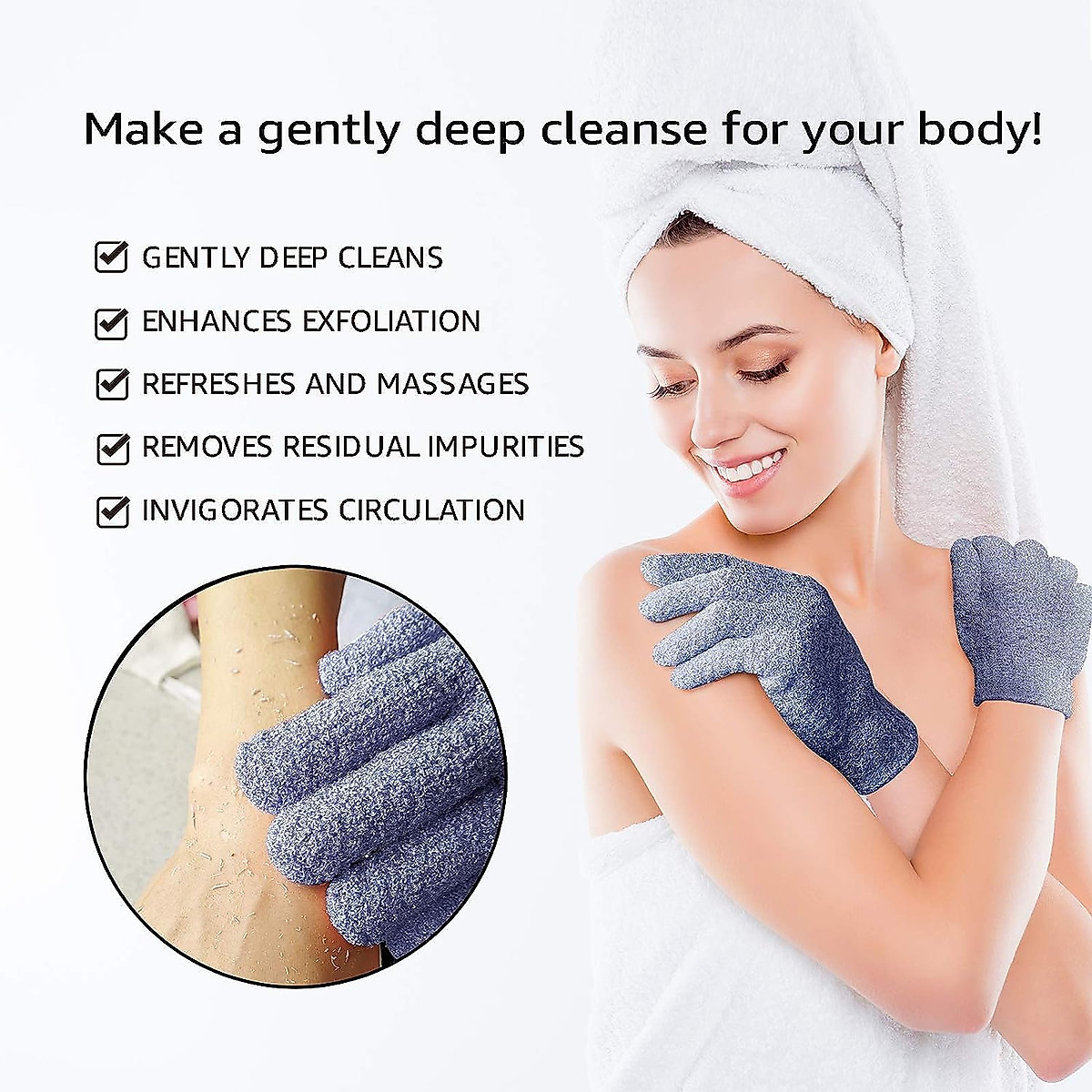Evridwear Exfoliating Dual Texture Bath Gloves for Shower, Spa, Massage and Body Scrubs, Dead Skin Cell Remover, Gloves with Hanging Loop (1 Pair Heavy Glove)