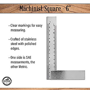 DCT Engineer Square - Precision Square Machinist Square Set Woodworking Square Steel Square 6 Inches Small Square