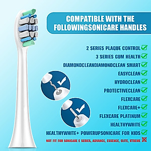 Replacement Toothbrush Heads for Philips Sonicare：8 Pack Soft Replacement Electric Brush Head Compatible with Phillips Sonicare Snap-on System