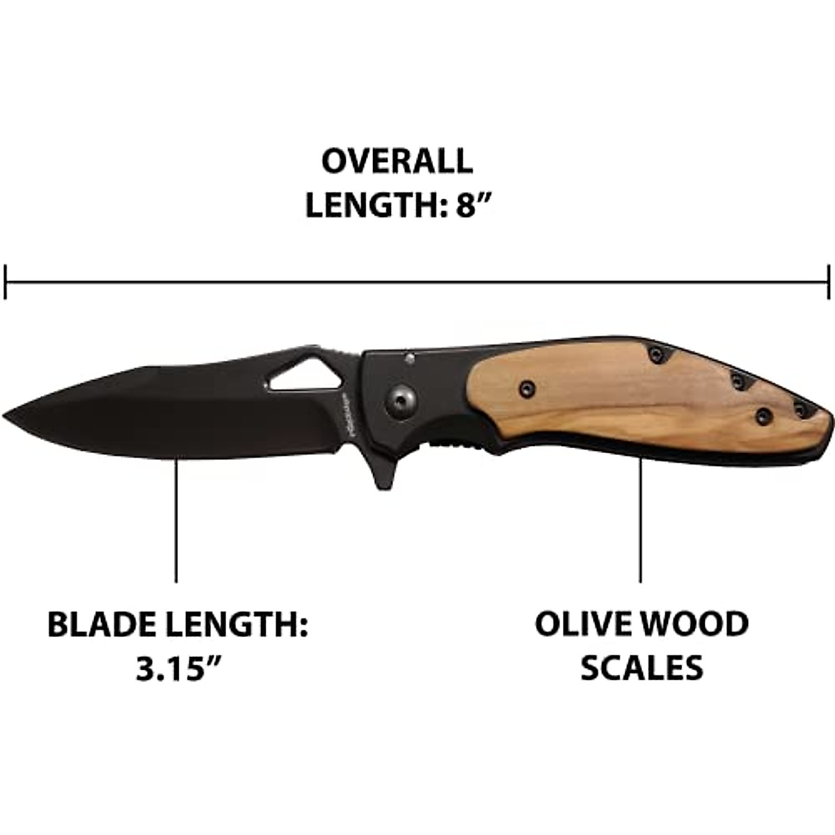 Fox Edge Olea Folding EDC Pocket Knife Stainless Steel 3.15” Blade - Olive Wood Scales Handle - Modern Folding Blade Flipper Knife Every Day Carry