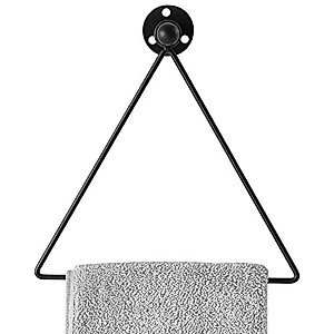 MyGift Wall Mounted Modern Black Metal Triangular Hand Towel Ring Holder for Bathroom with Easy to Hang Mount