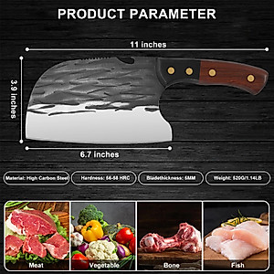 Numola Serbian Chef Knife with Finger Guard Knife Sharpener, Kitchen Meat Cleaver Knife Handmade Forged High Carbon Steel with Sheath, Full Tang Handle Butcher Knife for Home Camping BBQ Present