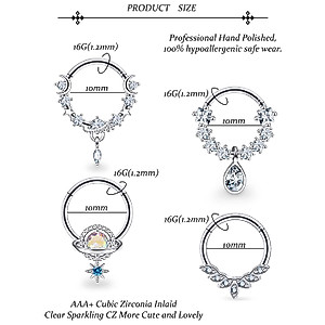 Vsnnsns 16G Septum Rings Piercing Jewelry Septum Jewelry CZ Clicker Ring Stainless Steel Septum Hinged Segment Nose Rings Hoop Piercing Jewelry for Men Women 10mm 4pcs Silver