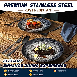 Black Silverware Set, Umite Chef 60-Piece Stainless Steel Flatware Set Cutlery Set for 12, Fork Spoon Knife Set Eating Utensils Tableware Set for Kitchens, Dishwasher Safe