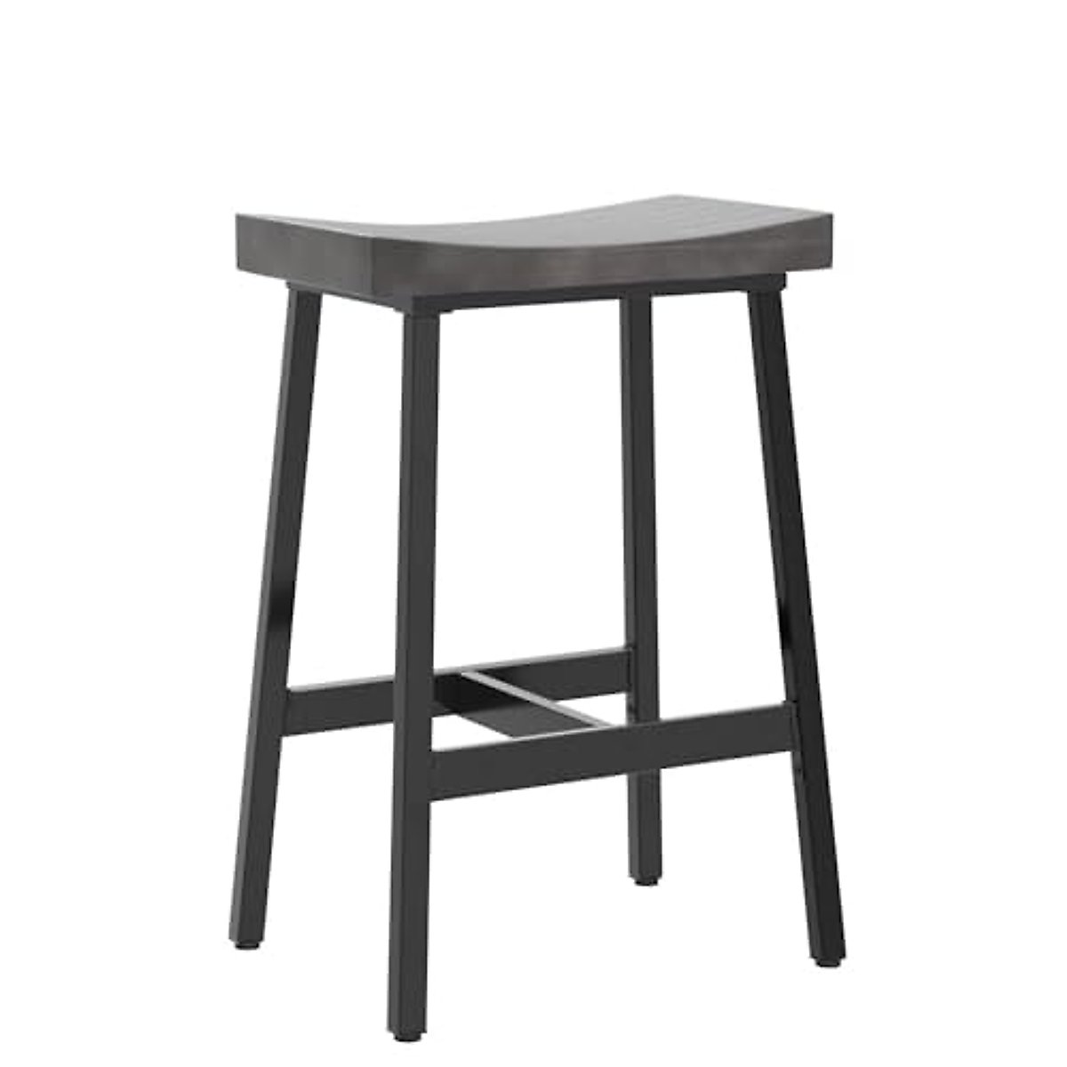 OUllUO Black Gray Bar Stools Set of 2, Backless Saddle Barstools, 25" Counter Height Bar Stools, Gray Solid Wood Counter Stools with Metal Frame for Kitchen Island, 521P-BGWD