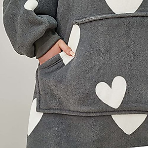 Dreamscene Heart Blanket Hoodie Women Giant Hooded Wearable Blanket Sweatshirt Cozy Warm Sherpa Mens Womens - Valentine Gift for Him One Size – Charcoal Grey