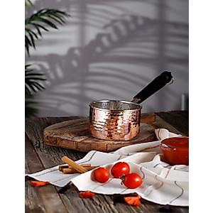 DEMMEX Copper Saucepan, 1mm Thick Solid Uncoated Copper, Wooden Handle, Tin Lined, 100% Handmade in Turkey (0.8 Quarts-5"x2.7")
