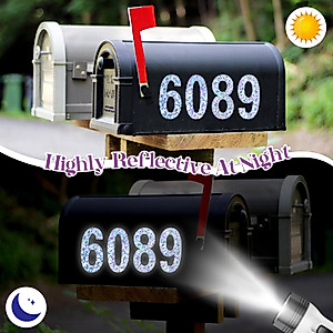 Reflective Mailbox Numbers Sticker - Holographic Vinyl Glitter Numbers for Mailbox 60Pcs 3 Inch Self Adhesive Waterproof Mailbox Number for Outside, Door, Garbage Bins, Address Number (Laser)