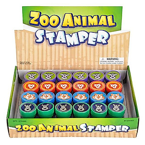 ArtCreativity Zoo Animal Stampers for Kids, Set of 24, Assorted Pre-Inked Stampers, Animal Birthday Party Favors, Goodie Bag Fillers, Arts n Crafts Supplies Assignment Stamps for Teachers