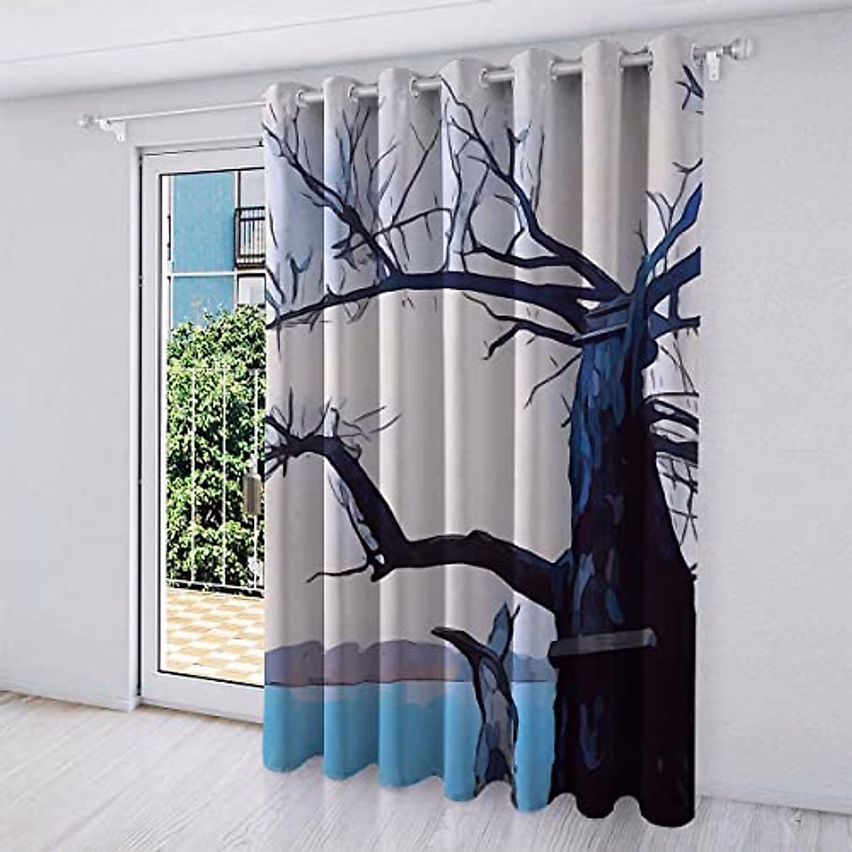 Tree Book Cover Lake Winter Cold Door Panel Curtain Black Drapes for Backdrop Window Decor,1 Panel,(W) 51 X (H) 63 Inches