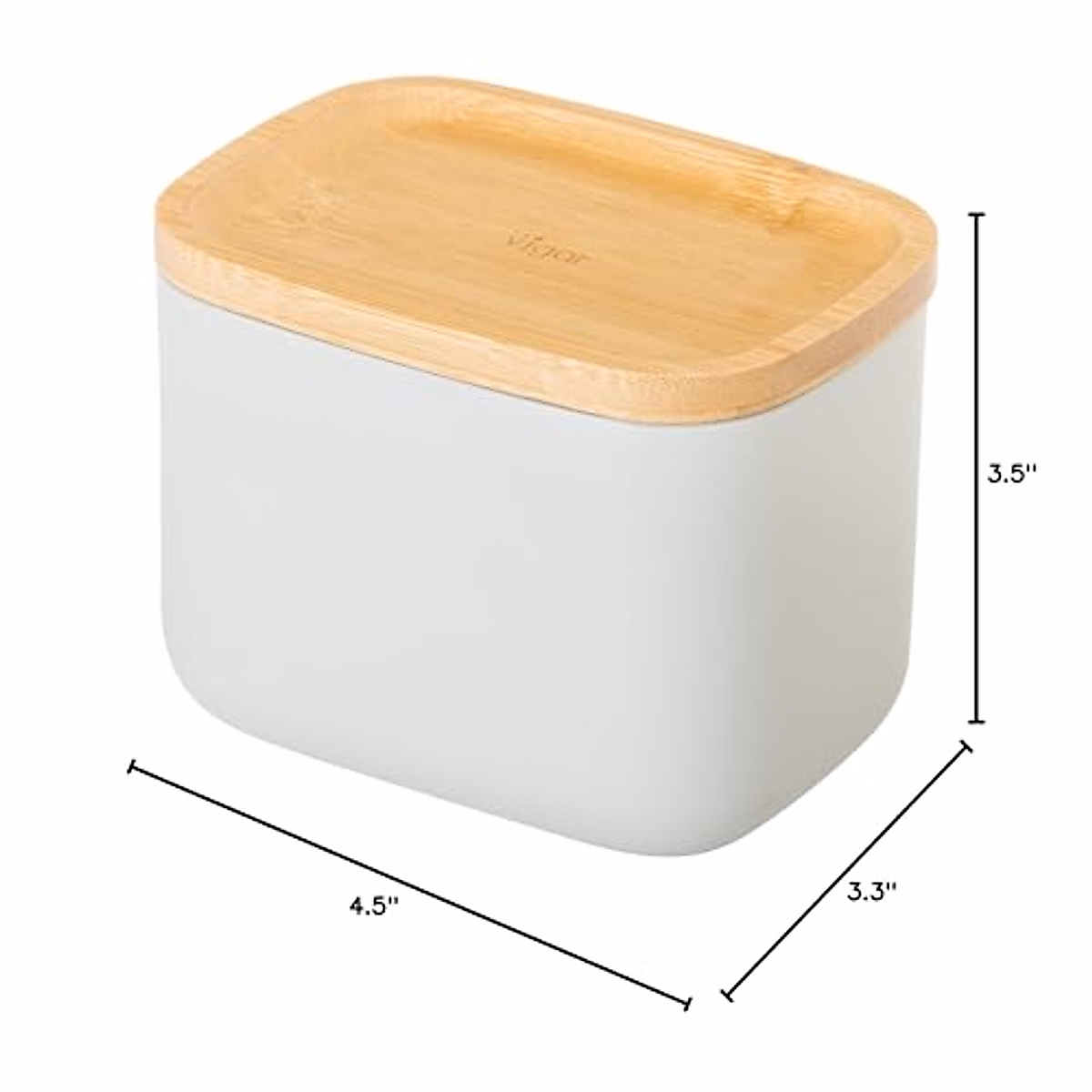 Vigar Zense Collection Light Gray Rectangular Toiletries Container Box with Lid, Holder for Cotton Balls and Hair Accessories, for Modern Luxury Bathroom and Bedroom, Fine Polyresin Stone and Bamboo