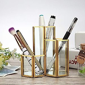 Makeup Brush Holder, with Non Slip Bottom Elegant Design Gold Glass Stationery Organizer, for Home Decor Desk Dresser for Office Decor