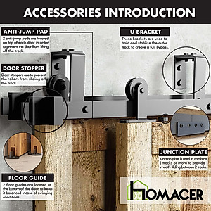 Homacer Black Rustic Double Track U-Shape Bypass Sliding Barn Door Hardware Kit, for Four Doors, 12ft Long Flat Track, T-Shape Design Roller