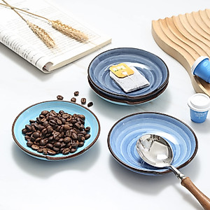 Selamica Ceramic Spoon Rest for Stove Top, 4.6 Inch Cooking Spoon Holder for Kitchen Counter, Stackable Utensil Rest Holder for Spatula, Ladles, Tong, Coffee Spoon, Gift, Set of 4, Gradient Blue