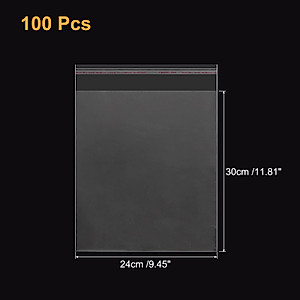 uxcell 100Pcs Clear Cello Bags, 9.45" x 12" Plastic Self Sealing OPP Cello Treat Bags Cello Poly Bags for Packing Cookies Candy Jewelry Gifts, Clear