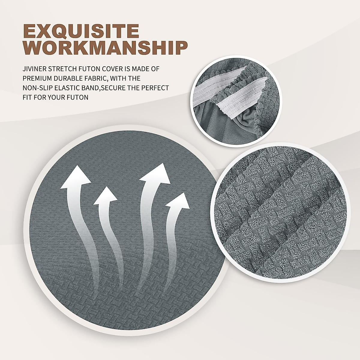 JIVINER Super Stretch Futon Cover Jacquard Soft Futon Sofa Cover Full Size Futon Slipcovers Washable Armless Sofa Bed Furniture Protector Couch Cover with Elastic Bottom (Futon, Light Gray)