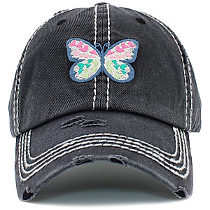 Funky Junque Vintage Patch Hat: Butterfly Hearts - Black