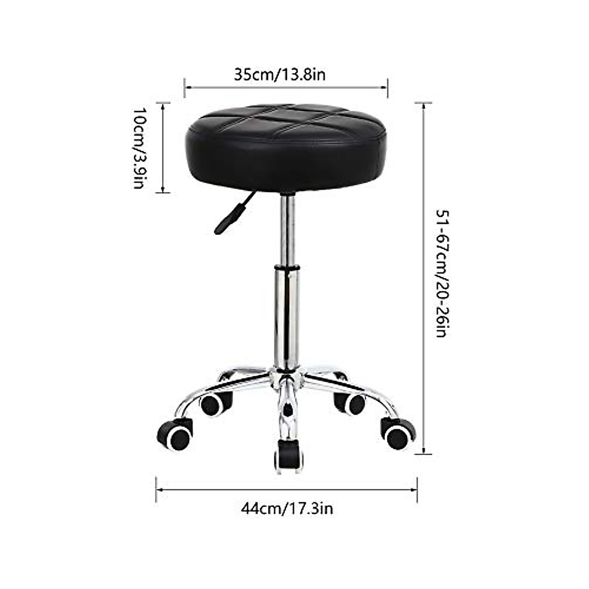 KKTONER Round Rolling Stool Chair PU Leather Height Adjustable Shop Stool Swivel Drafting Work SPA Salon Stools with Wheels Office Chair (Black)