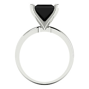 2.95ct Princess Cut Solitaire Genuine Natural Black Onyx 4-Prong Classic Statement Ring 14k White Gold for Women Size 6.25