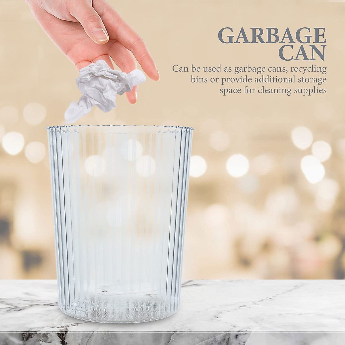 LIFKOME Plastic Waste Basket, Clear Round Trash Can Small Wastebasket Garbage Container Bin for Bathroom, Bedroom, Kitchen, Home, Office