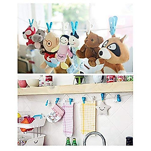 MONSTA Living Spring Clothespins - Plastic Soft Grip, Anti-Slip Clothes Pins with Sturdy Steel Springs - Blue &amp; White Attractive Clothing Line Clips - Top Air-Drying Clothing Pin Set (Pack of 14)