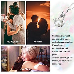 WRISTCHIE Womens Jewelry 925 Sterling Silver and Freshwater-Cultured Pearl Mermaid Pendant Necklace 18+2" (Silver) (Silver)