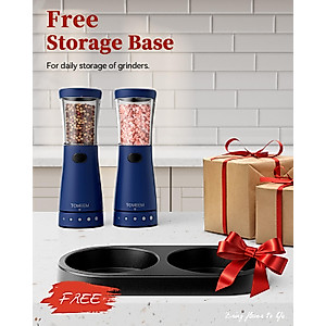 Electric Salt and Pepper Grinder Set with Storage Base, Stainless Steel Rechargeable Salt and Pepper Grinder Set with 4.5 oz Large Capacity, 1.8" Wide Mouth, Adjustable Coarseness, Ideal for Kitchen