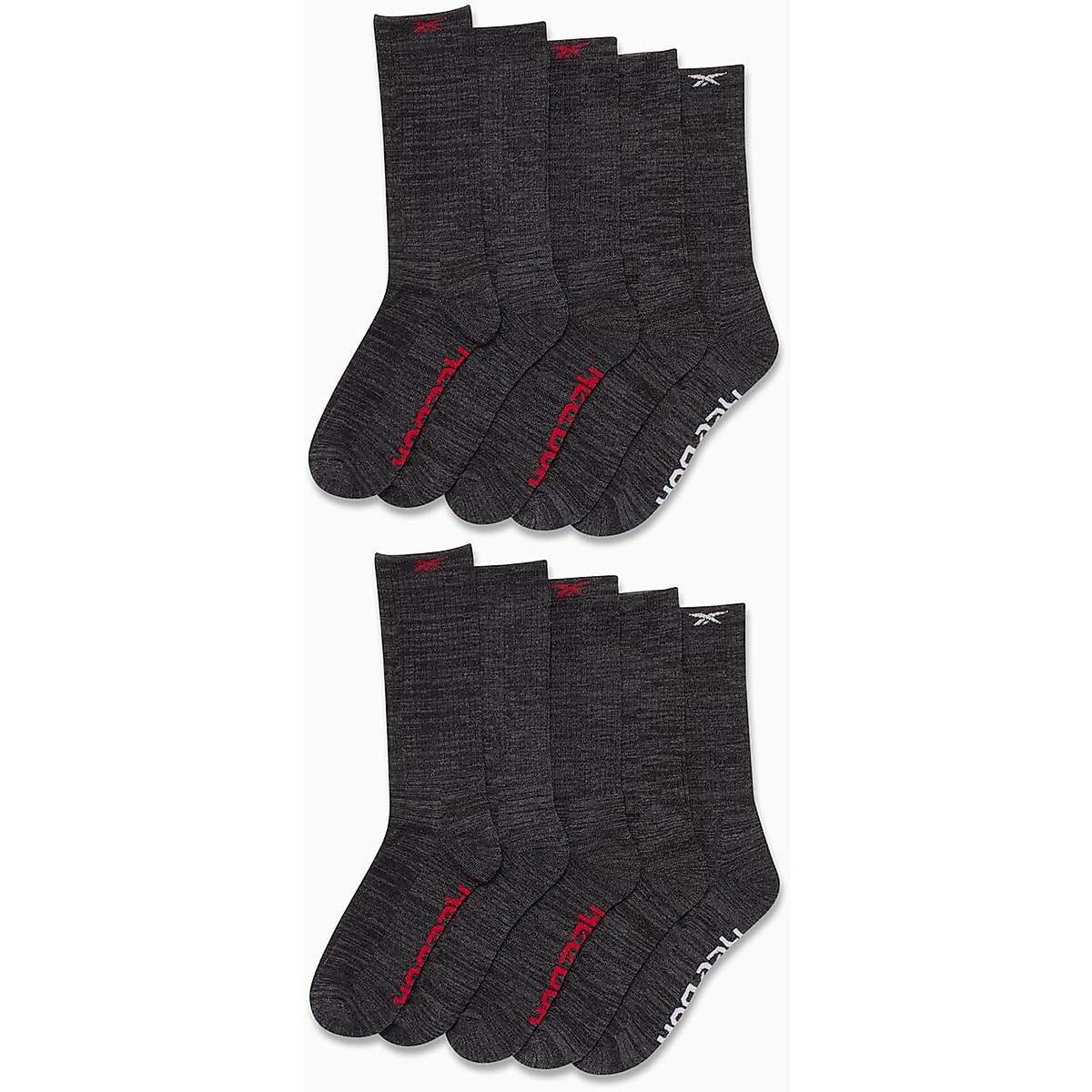 Reebok Men's Crew Socks - 10 Pack Stretch Performance Cushioned Crew Socks - Arch Support Athletic Socks for Men (6-12.5), Size 6-12.5, Ash Grey