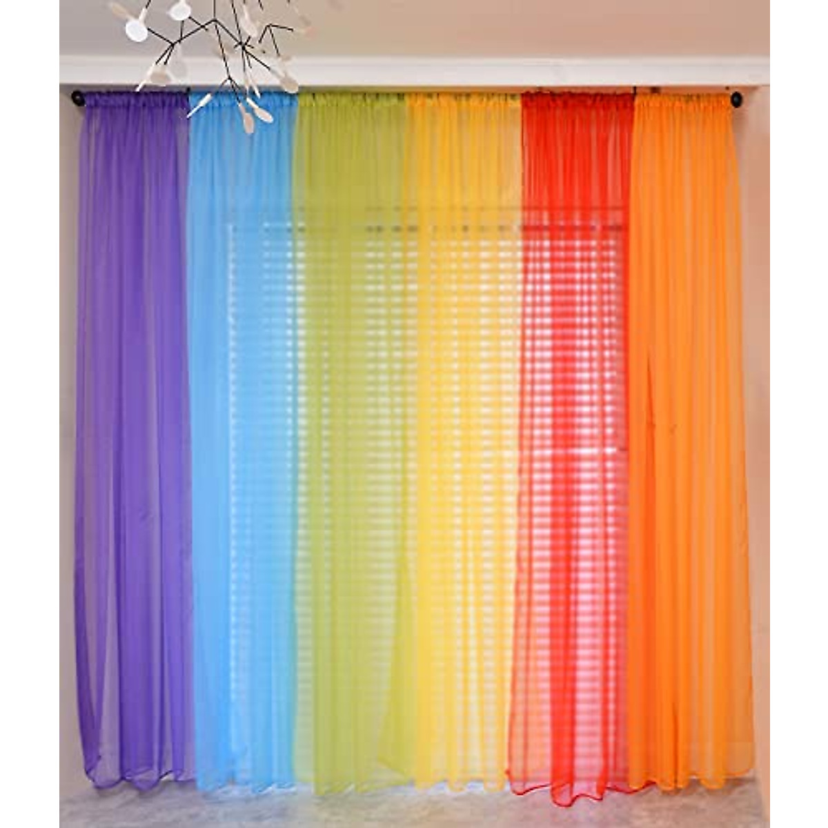 Yancorp 6 Panels Sheer Curtains Rainbow Window Decoration Voile Drapes 84 Inches Kids Girls Boys Party Favor Christmas Classroom Decor Kitchen Bedroom Backdrop(Rainbow,W40 x L84)