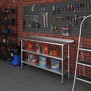 AmGood Stainless Steel Work Table with 1.5" Backsplash and 2 Shelves | Metal Kitchen Food Prep Table | NSF (60" Long x 18" Deep)