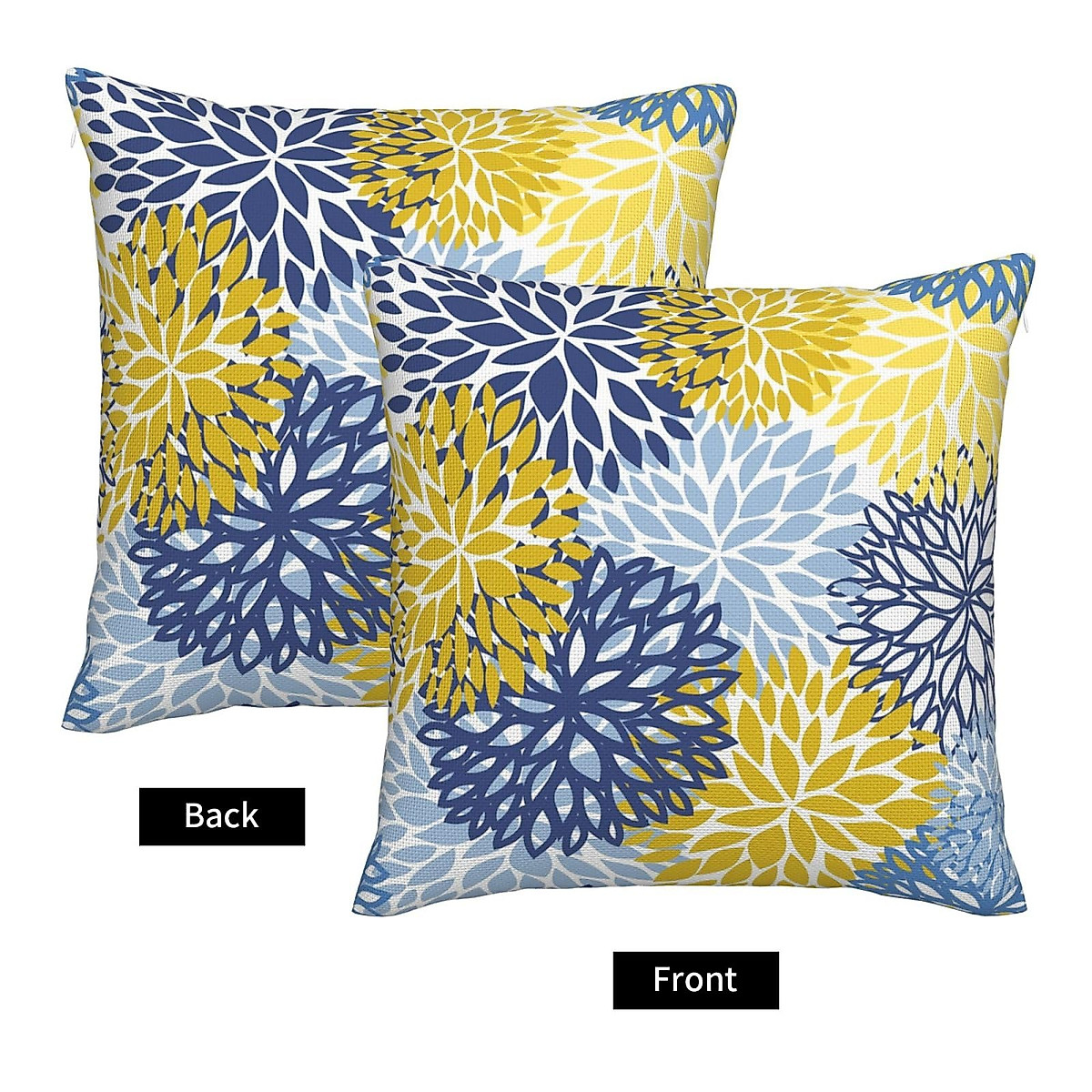 ChangQingArt Throw Pillow Cover Farmhouse Decorative Cotton Linen Pillow Cover Green Spring Flower Blue Yellow and Navy Chrysanthemum Brown Square Cushion Covers Sofa Bed Décor 16x16 inch