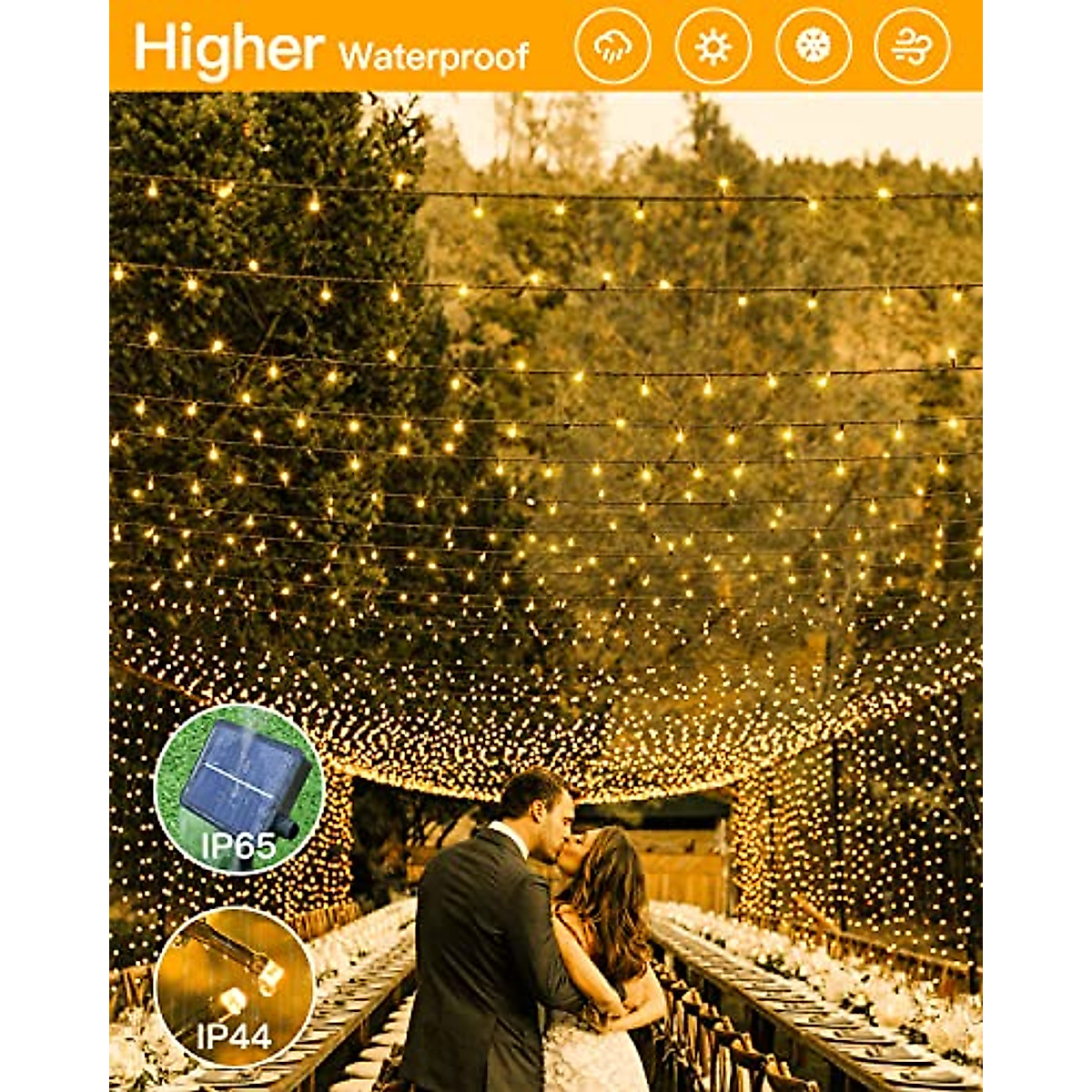 Ollny Solar String Lights Outdoor Waterproof Warm White & Multicolor 2 Pack Each 98Ft 300LED, 11 Modes Super Bright Fairy Lights, Outdoor Christmas Tree Lights for Outside Garden Patio Wedding Party