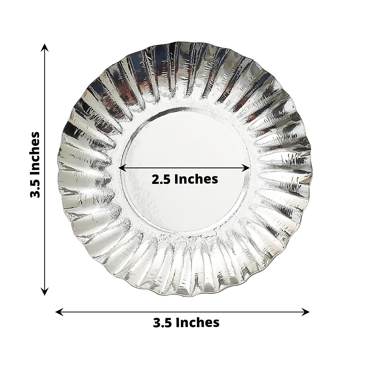 Balsa Circle 50 Metallic Silver 3.5 in Round Disposable Dessert Paper Plates Scalloped Trim Party Events Reception Home Decorations Supplies