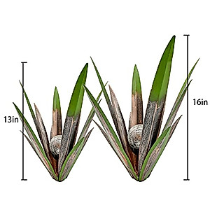menoha Tequila Rustic Sculpture, DIY Hand Painted Metal Agave Decor with Gazing Ball, Garden Yard Sculpture Lawn Home Ornaments, for Yard Stakes, Garden Figurines, Outdoor Patio (Green 2PCS+2 Balls)