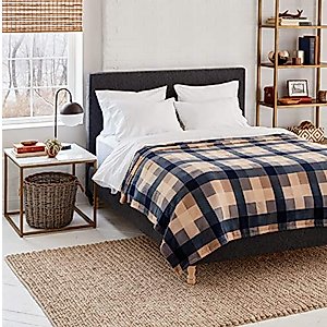 Eddie Bauer Heated Soft Brushed Microplush Electric Blanket, Warm & Cozy Bedding, Twin, Cabin Comfort Blue