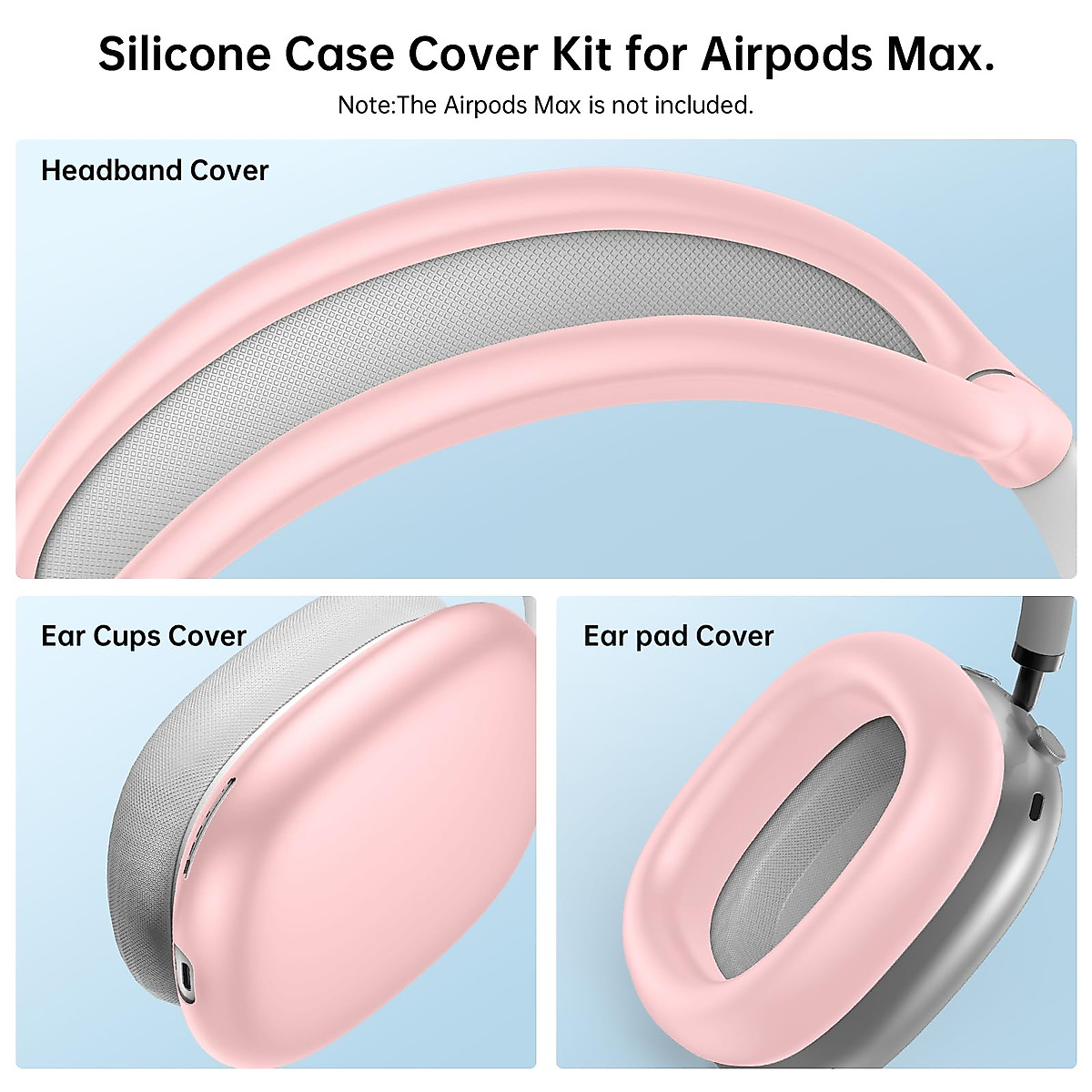 for AirPod Max Ear Covers, Soft Silicone Case Cover Kit for AirPod Max Ear Pad/Ear Cups/Headband, Anti-Scratch Protective Accessories for Apple AirPods Max Headphones (Pink)