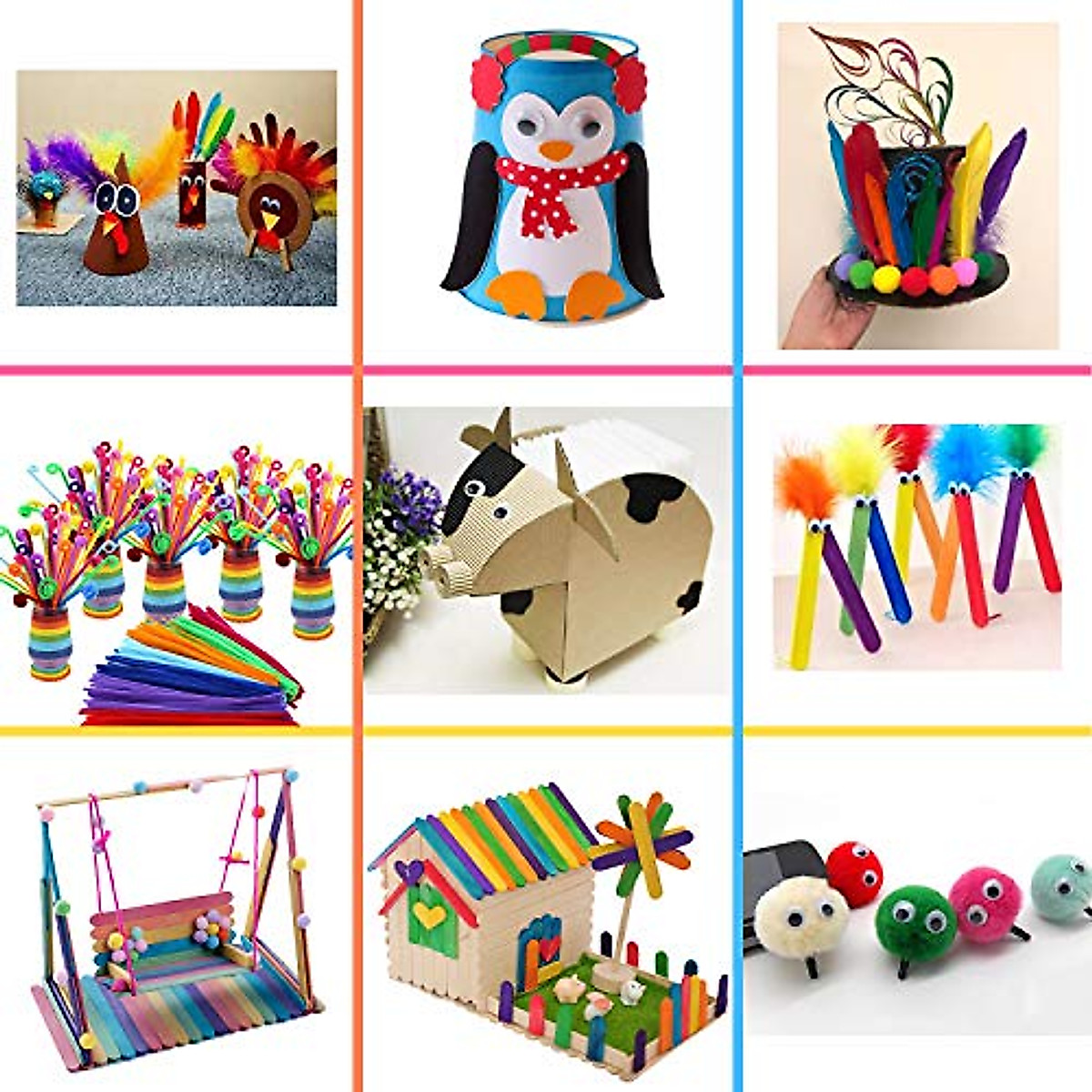 MOISO Kids Crafts and Art Supplies Jar Kit - 560+ Piece Set - Make Bracelets and Necklaces - Plus Glitter Glue, Construction Paper, Colored Popsicle Sticks, Google Eyes, Pipe Cleaners…