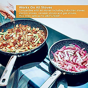 Jean-Patrique Stonetastic Granite Nonstick Frying Pans - Set of 3 Induction Frying Pans Non Stick - Frying Pan Set for All Types of Stove Tops & Oven Safe 7.8 inch, 9.4 inch, 11 inch