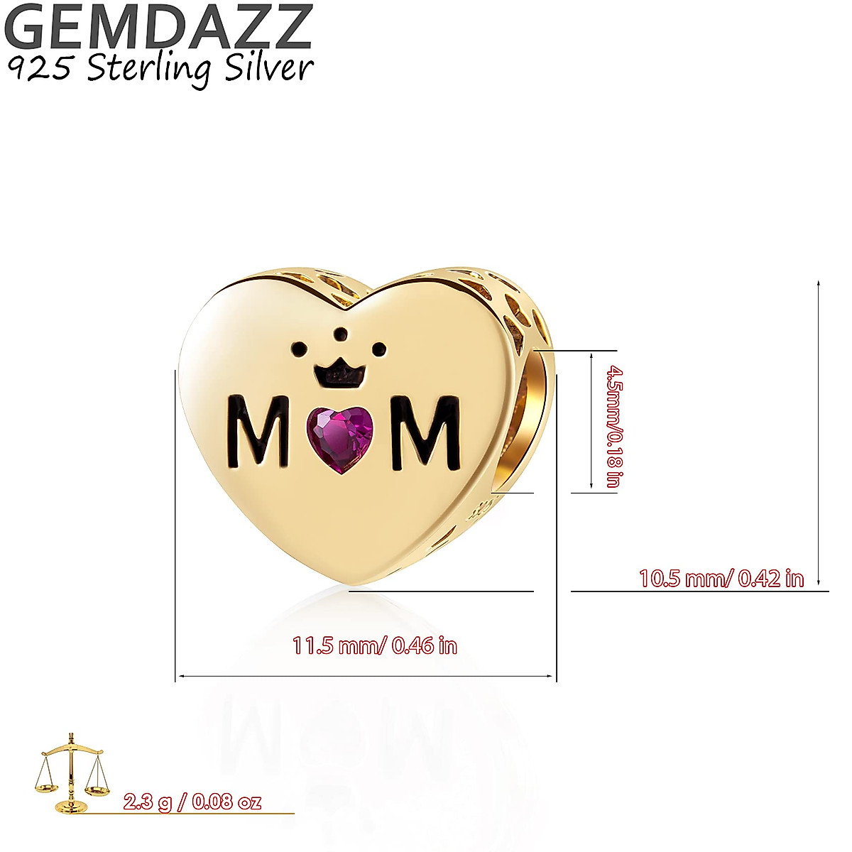 18K Gold Plated Mom Queen Charms, fits Pandora First Mothers Day Bracelet, 925 Sterling Silver I Love You Mum with Heart CZ Beads, Gift for Christmas/Grandmother/Grandma