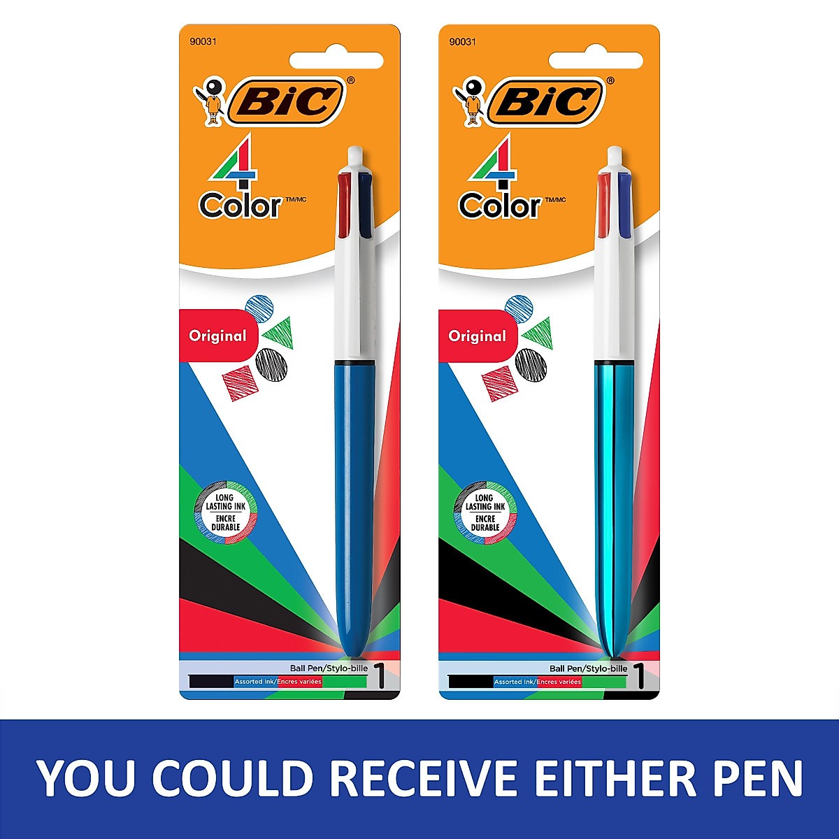 BIC Medium Point Ball Pen, 4 Colors, Assorted Ink, 1 per Pack
