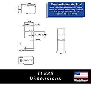 PACLOCK's TL88S Coupler Lock, Buy American Act Compliant, 304 Stainless Steel, High Security 6-Pin Cylinder, One Lock Keyed to #26547 w/ 2 Keys, Hidden Shackle