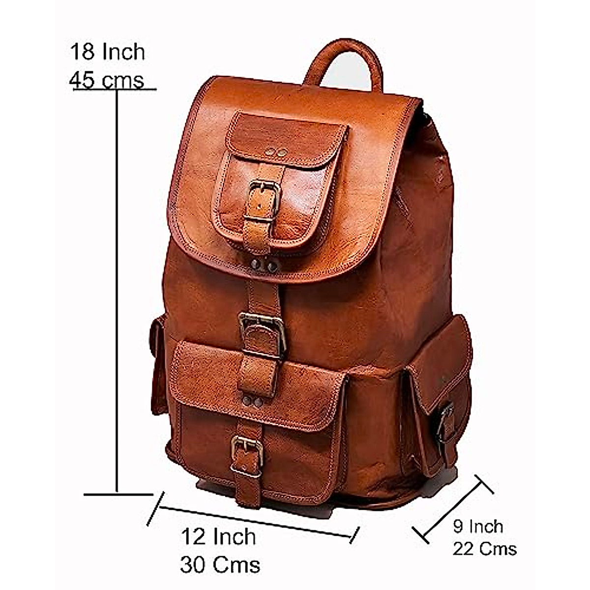 jaald 18" Brown Leather Backpack Vintage Rucksack Laptop Bag Water Resistant Casual Daypack College Bookbag Comfortable Lightweight Travel Hiking/Picnic for Men