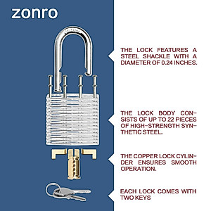 ZonRo Locks Laminated Steel Keyed Padlocks Keyed Alike Locks, Long Shackle Padlocks, for Hasp Latch, Sheds, Fences, Storage Locker, School, Gym，Pack of 6