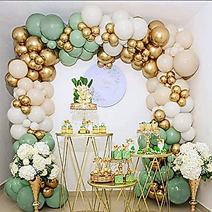 Sage Green Balloon Garland Arch Kit 144pcs Baby Shower Decor with Olive Eucalyptus Green White Gold Double-Stuffed Blush Balloons for Jungle Woodland Safari Baby Shower Bridal Wedding Wild One 1st Birthday Theme Party Decorations